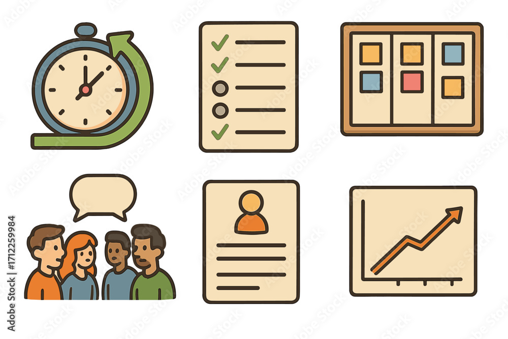 Agile scrum methodology icon set for project management. Vector icons ...