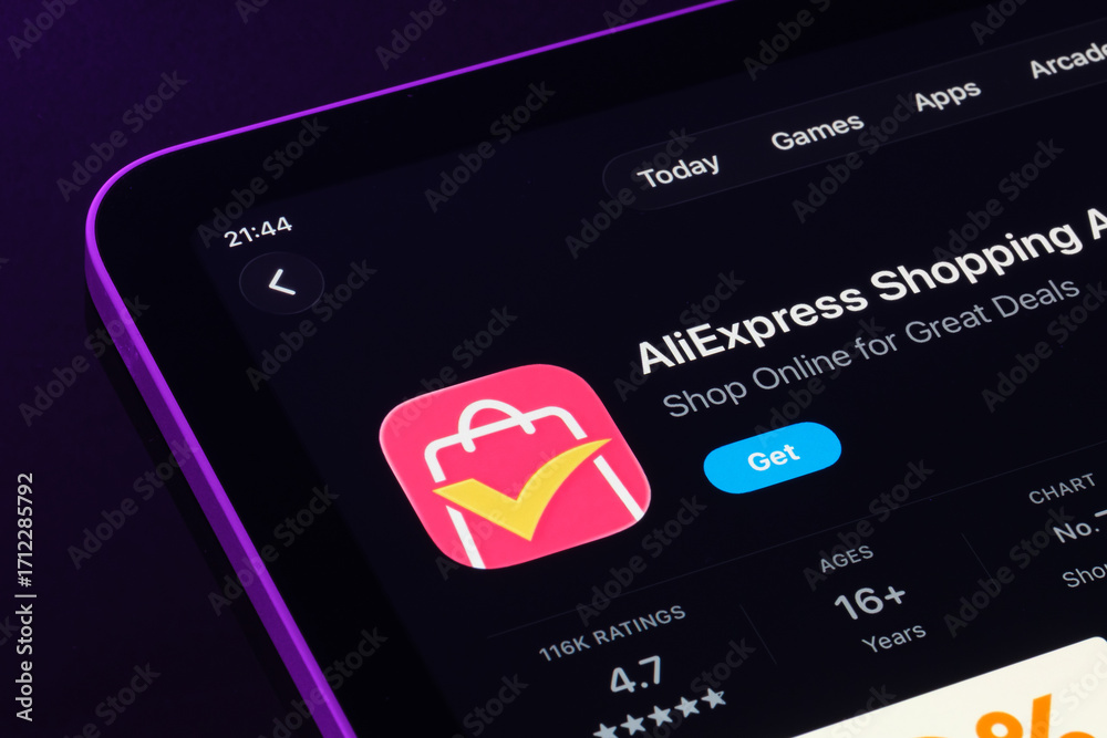 AliExpress app on iPad in iOS 26, Apple Liquid Glass App Store listing ...