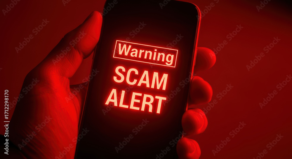 Scam alert on smartphone display with a warning message, cybersecurity ...