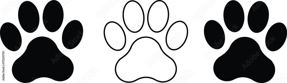 Paw Print Set – Three Animal Footprints in Solid and Outline Styles for ...
