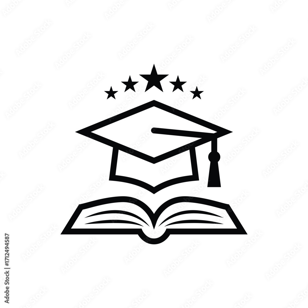 Logo design of Graduation cap on open book with stars above ...