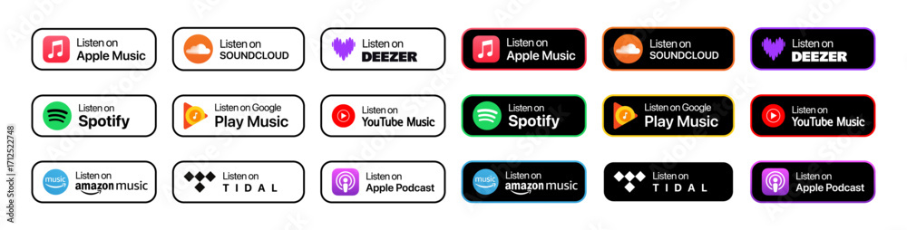Vector de Stock All major music streaming badges vector SVG set ...