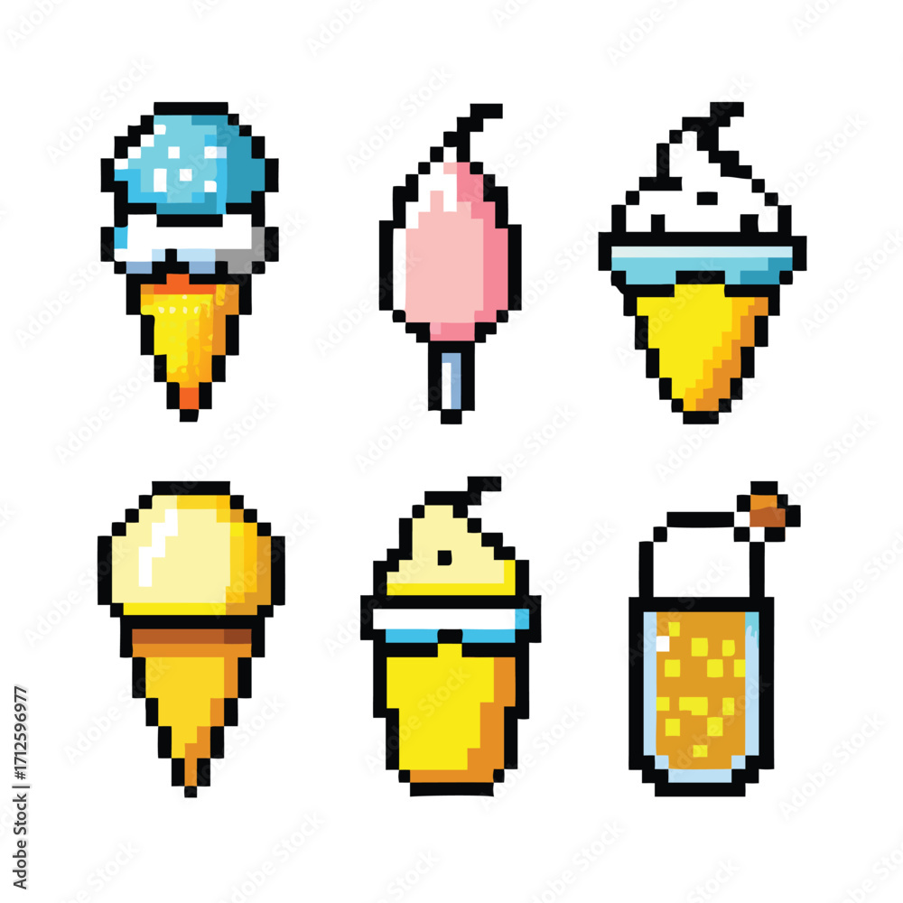 Ice Cream 8-Bit Pixel Art Icon Set. Collection of 6 Retro Dessert ...
