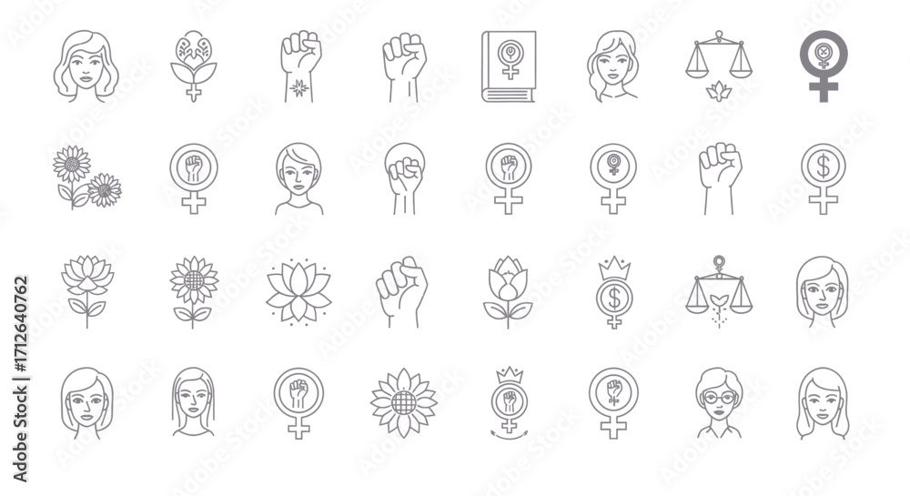 Feminism Icon Set Women Empowerment Equality Rights and Female Symbols ...