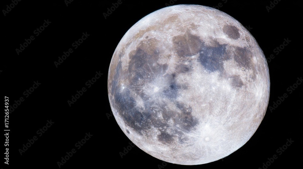 The full moon displays distinct surface features including craters ...