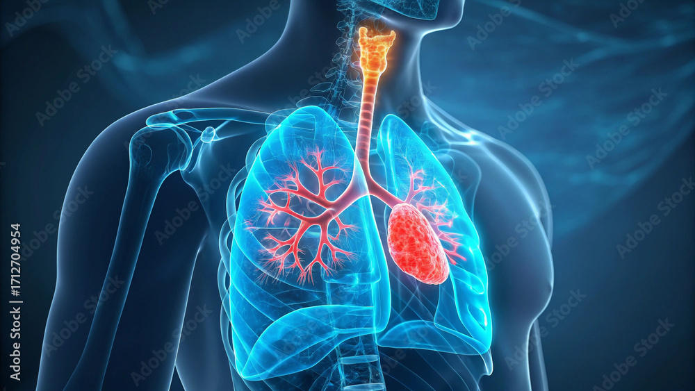 Anatomical illustration of human respiratory system and lungs Stock ...