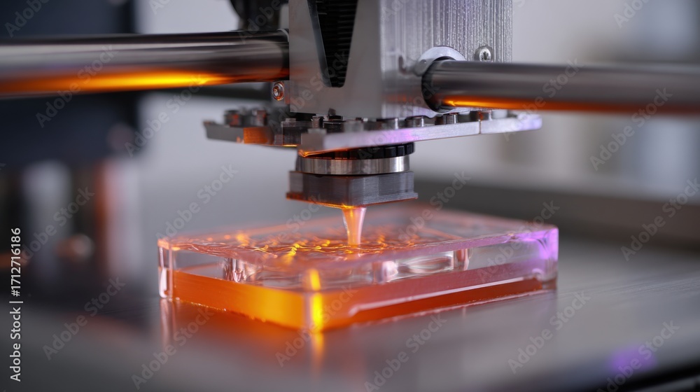 futuristic 3D bioprinter printing human tissue layer by layer, glowing ...