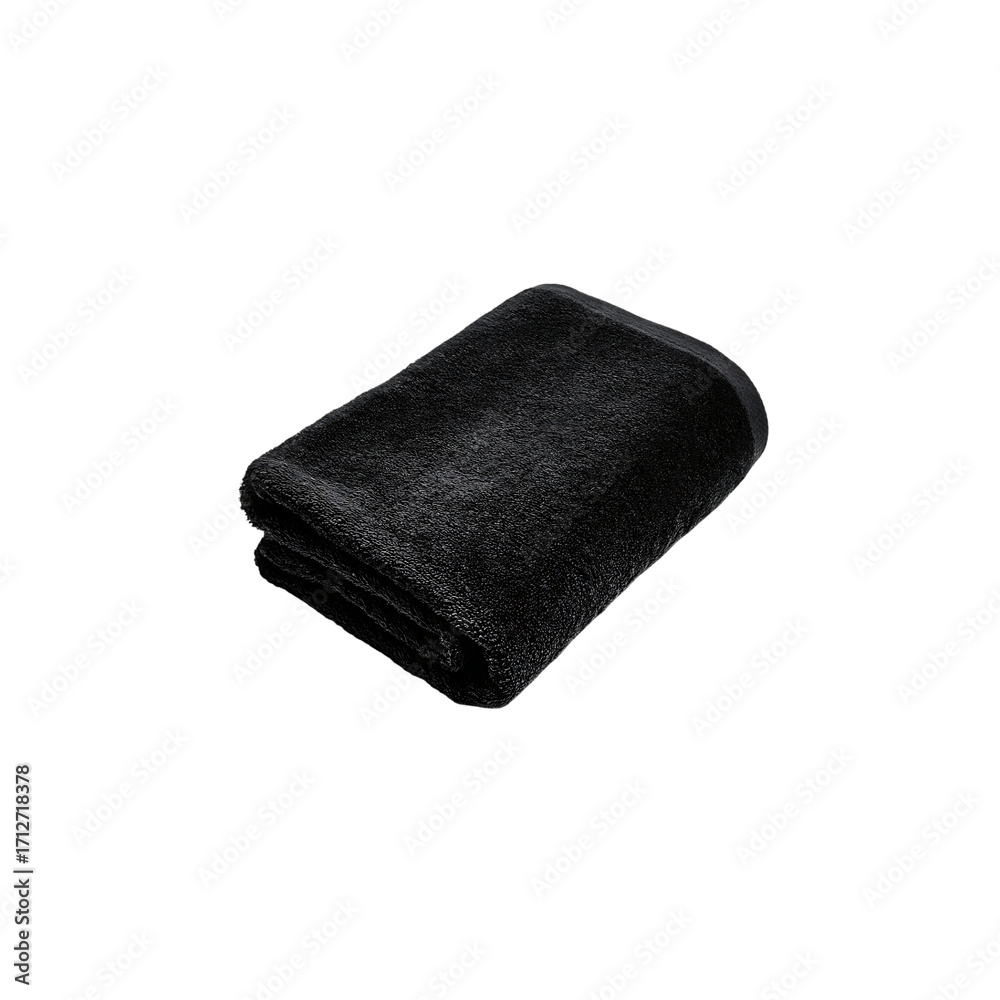 folded black terry towel isolated on a transparent background, in a PNG ...