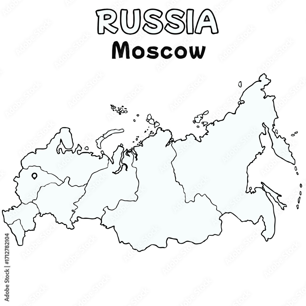Outline of the russia Map with State Boundaries with name and capital ...