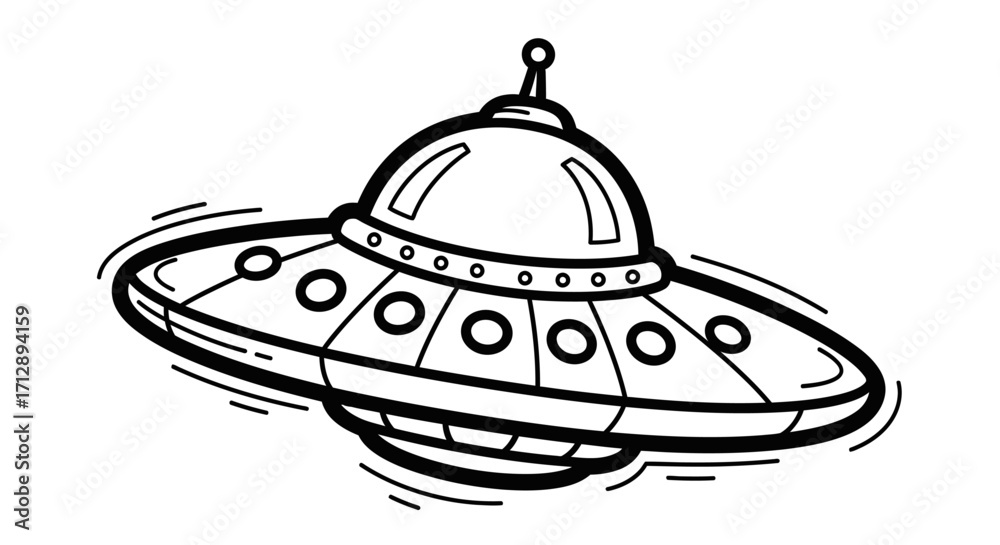 Classic Flying Saucer UFO Hovering in the Sky, Retro Sci-Fi Alien ...