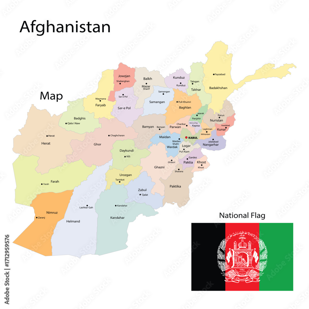 Afghanistan Full City Names And Map Vector illustration Stock Vector ...