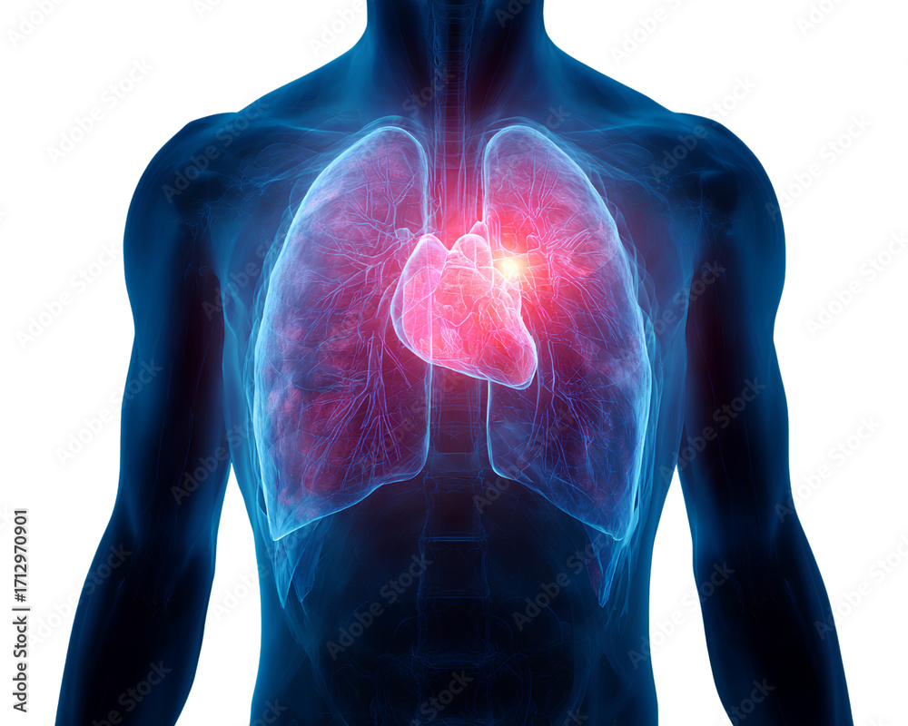 realistic photograph of the human body with visible heart and thymus ...