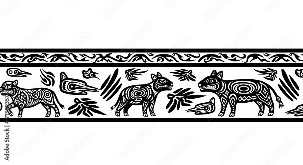 Dynamic indigenous animal border design with tribal patterns and ...