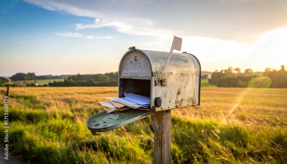 Generated image: A weathered mailbox on a rural roadside, letters ...