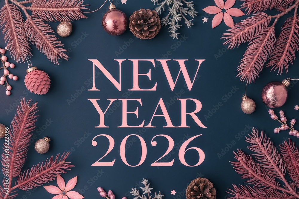 Stock-Illustration „Pink and Gold New Year 2026 Greeting Card with ...