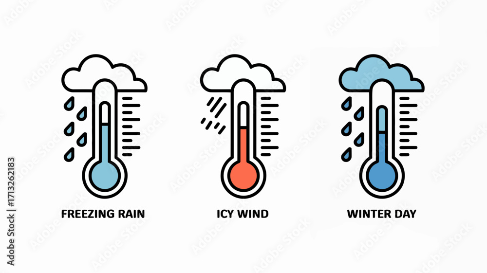 Weather forecast icons featuring thermometer under cloud for freezing ...