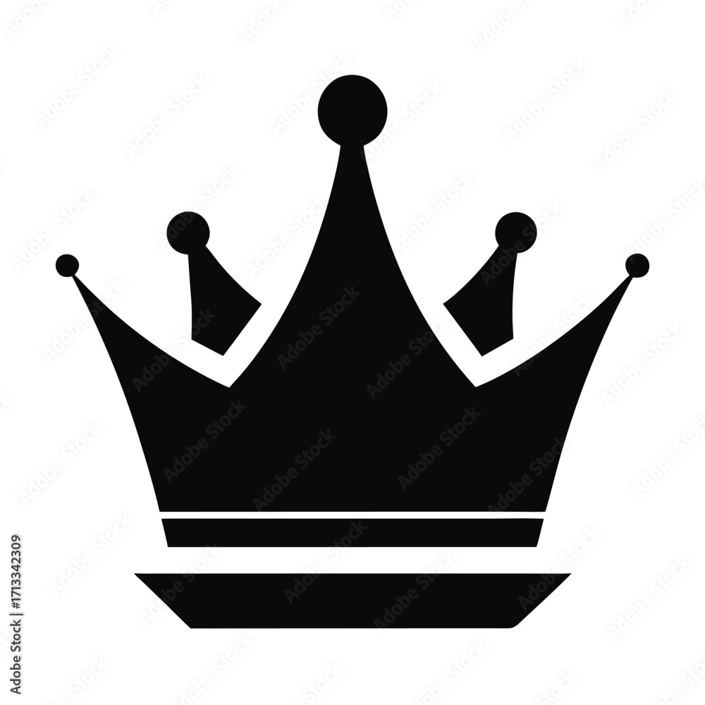 Solid Black Silhouette of a Simple Crown with Three Points and a Wide ...
