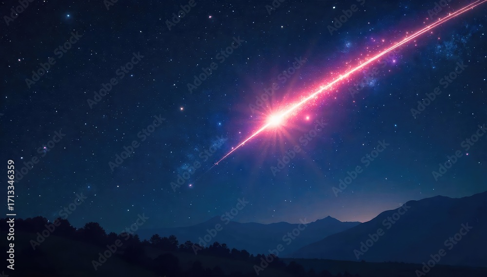 Spectacular view of a shooting star streaking across a dark night sky ...