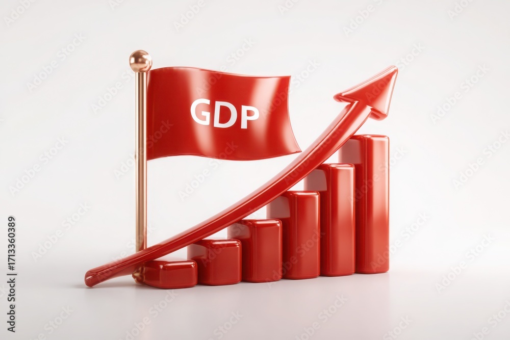 Red Rising GDP Bar Chart with Flag - Global Economic Growth, Financial ...