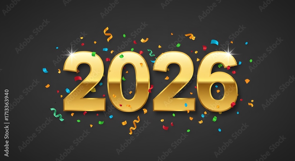 Golden 2026: A radiant display of the year 2026 rendered in shimmering ...