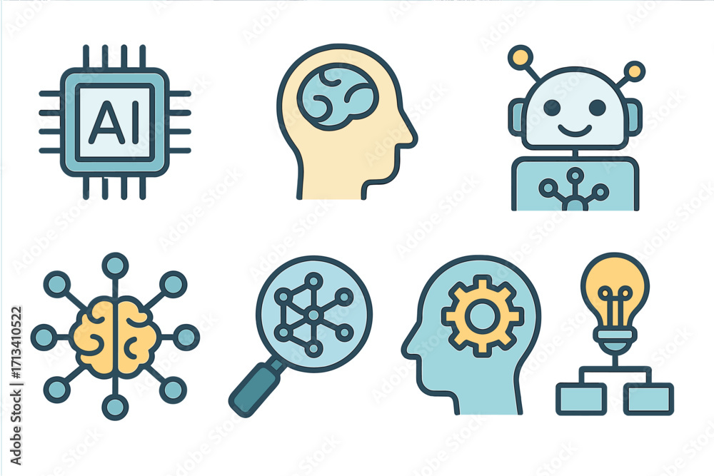 AI icon set. Artificial intelligence, machine learning, data science ...