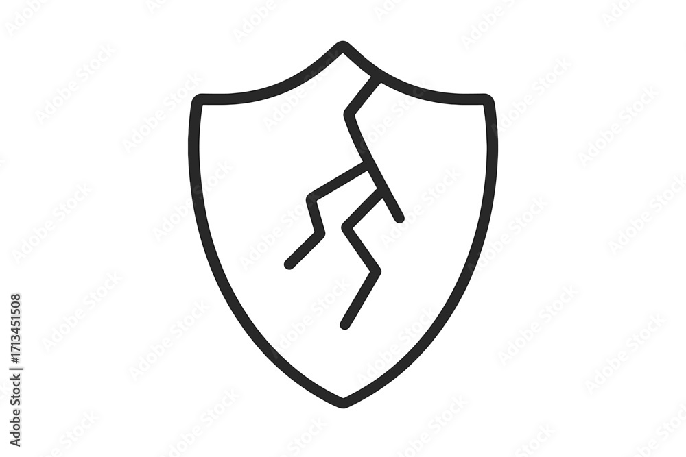 Stock-Vektorgrafik „Cracked shield icon. Concept of vulnerability ...