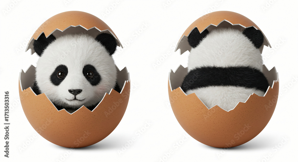 Adorable baby panda emerges from a cracked eggshell, symbolizing new ...