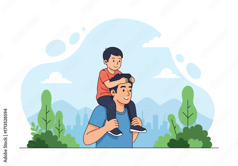 Adobe illustrator artwork vector illustration. A joyful father giving ...