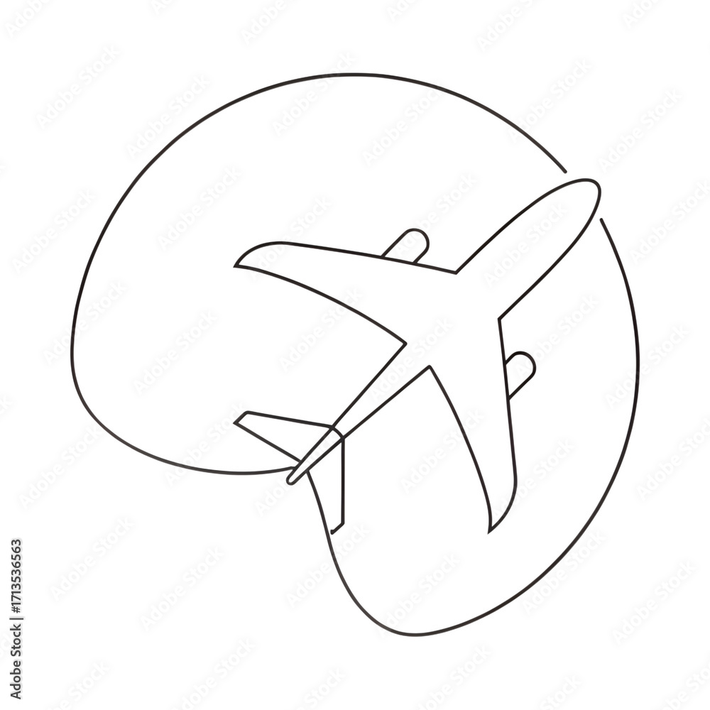 Simple line art of an airplane inside a curved shape, isolated on ...