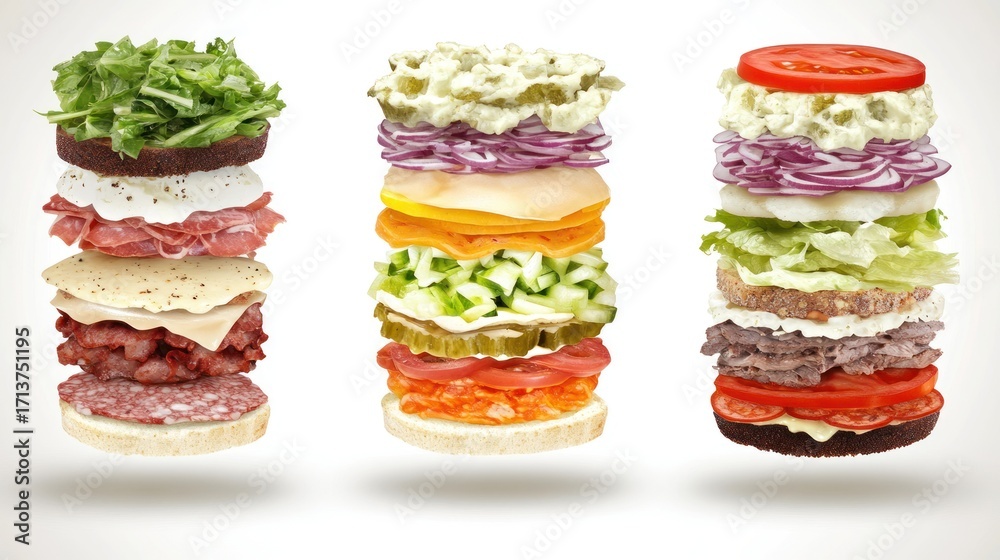 Deconstructed Deli Delights: A Trio of Gourmet Sandwiches, Layered and ...