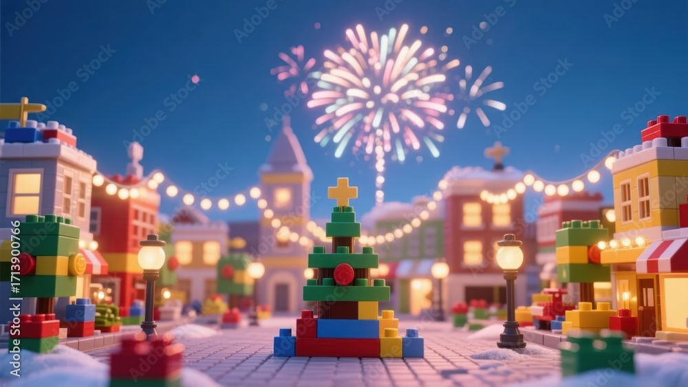 Festive Lego Christmas Town with Sparkling Fireworks Display and ...