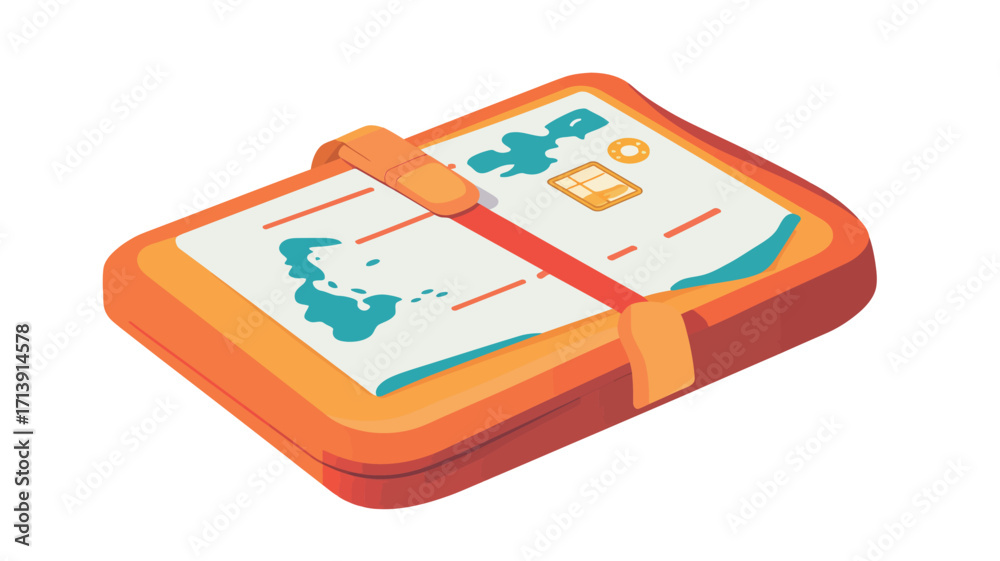 Isometric illustration of a digital passport or travel wallet app icon ...