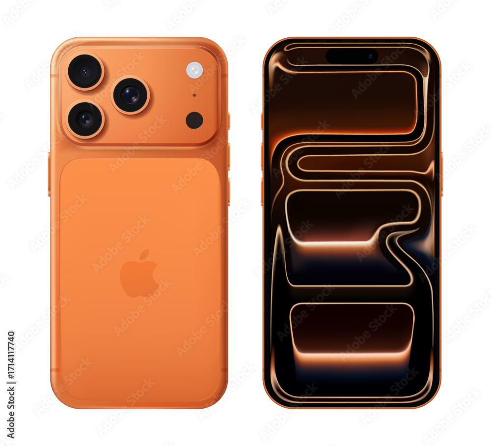 Smart Phone iPhone 17 Pro in cosmic orange color, on transparent ...