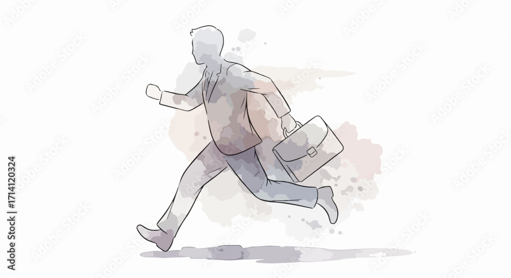 Running man with briefcase hurries to work in sketched style. Running ...