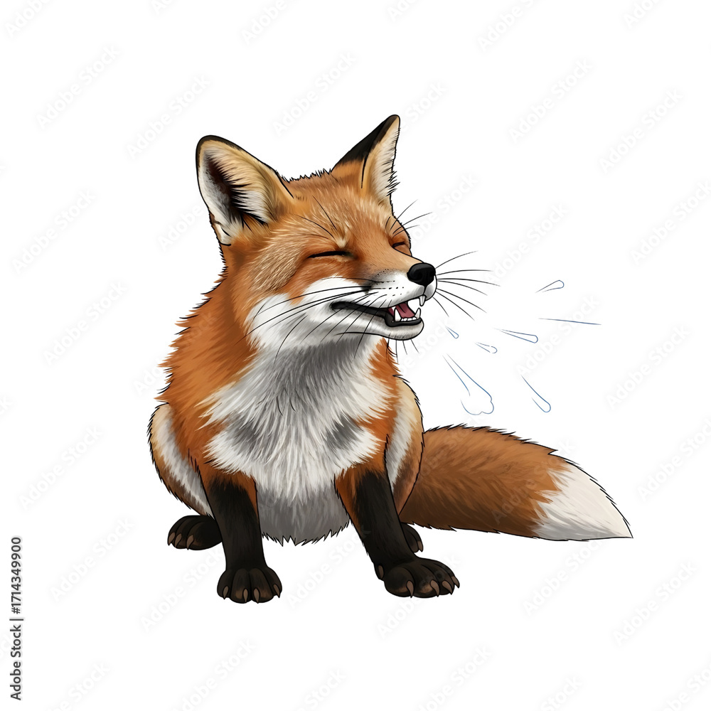 Cartoon red fox sneezing with eyes closed isolated PNG with Transparent ...