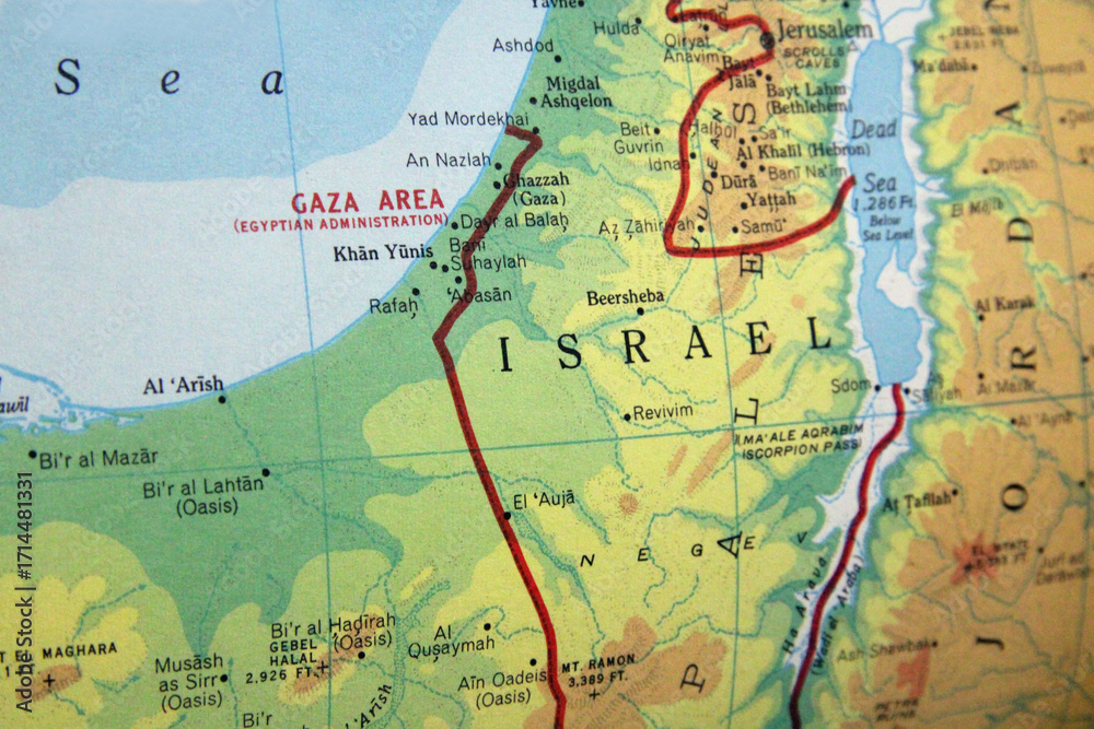 Vintage map of Israel and Gaza, circa 1950s–1960s, showing Gaza Area ...