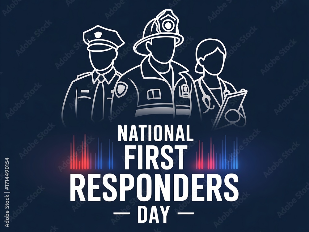 National first responders day with police, firefighter, and doctor icon ...