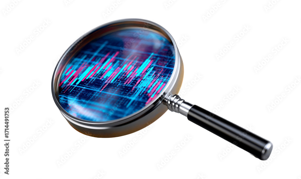 ภาพประกอบ Stock Magnifying Glass Focusing on Financial Data and Charts ...
