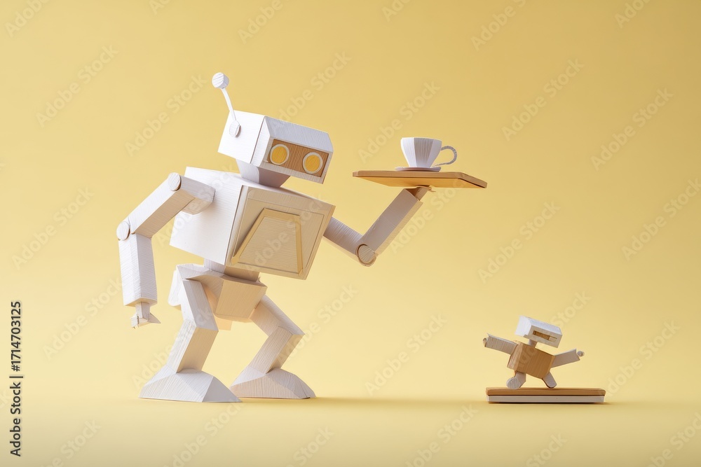 Papercraft Restaurant Service Robot Stock Illustration | Adobe Stock