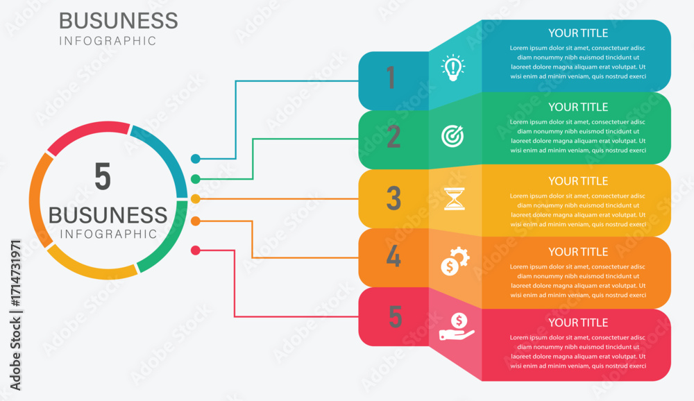 5 Step Horizontal Business Infographic Diagram Template Stock Vector ...