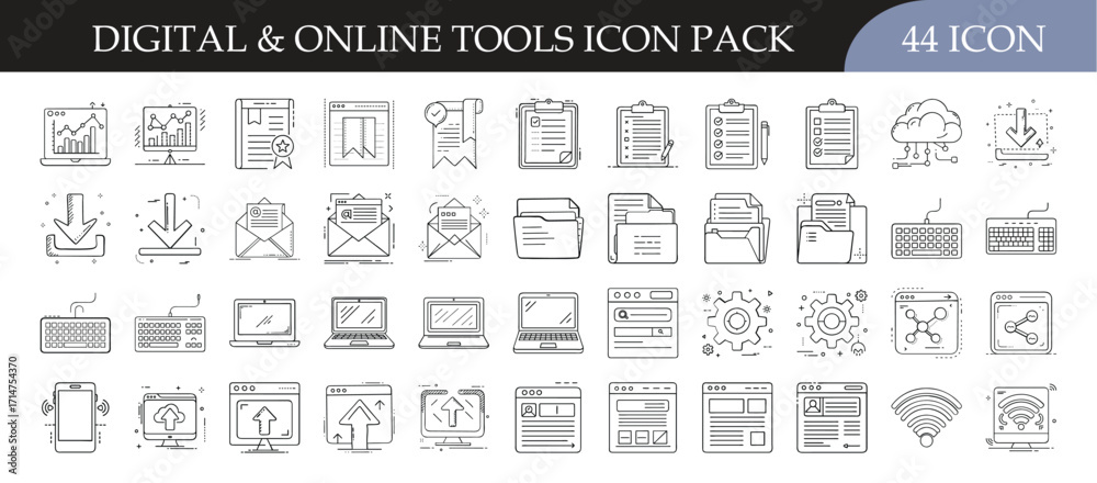 Digital and online tools icon set collection - Pack of 44 outline icons ...