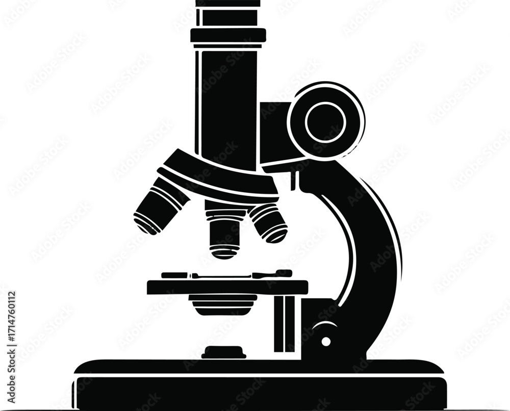 Black bold outline with white background, Outline of microscope with ...