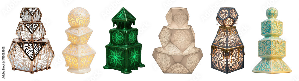 Ornate decorative lamps set including tiered designs, intricate ...