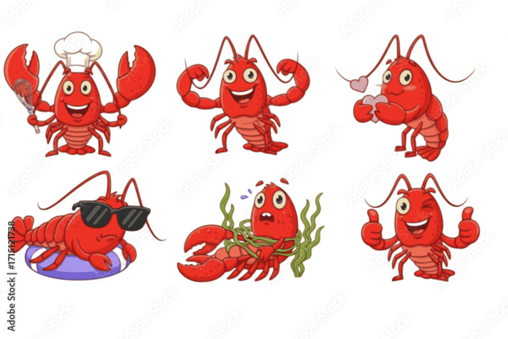 Lobster vector set clipart design featuring detailed lobsters in ...