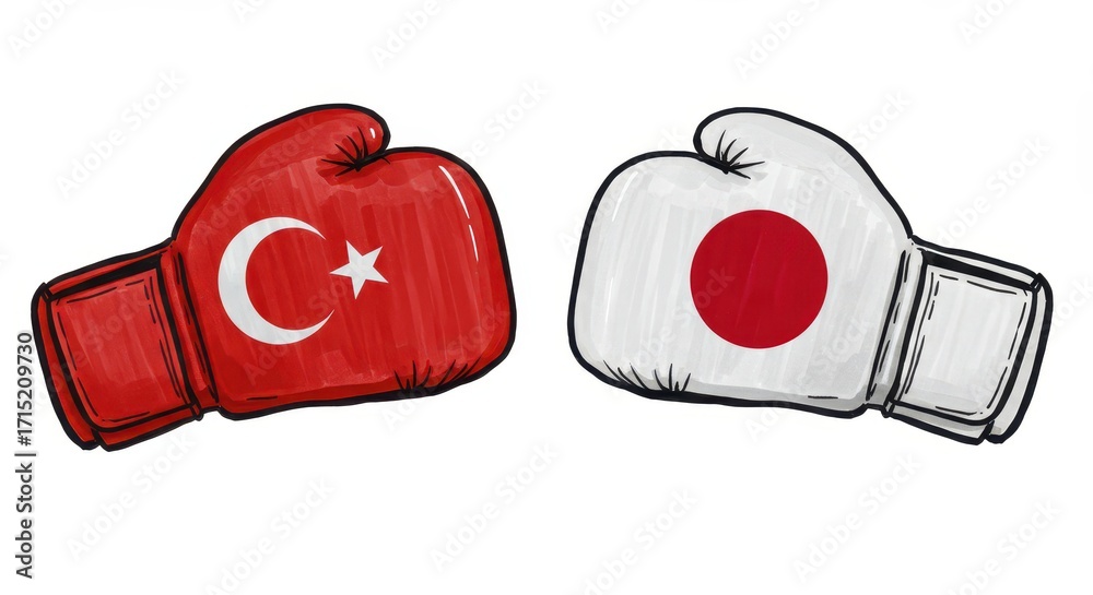 Boxing Gloves Representing Turkey vs Japan: An illustration of boxing ...