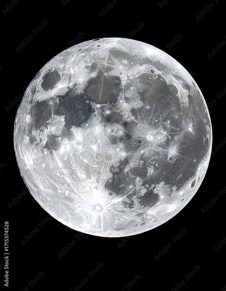 High-resolution full moon showing detailed craters and lunar maria ...