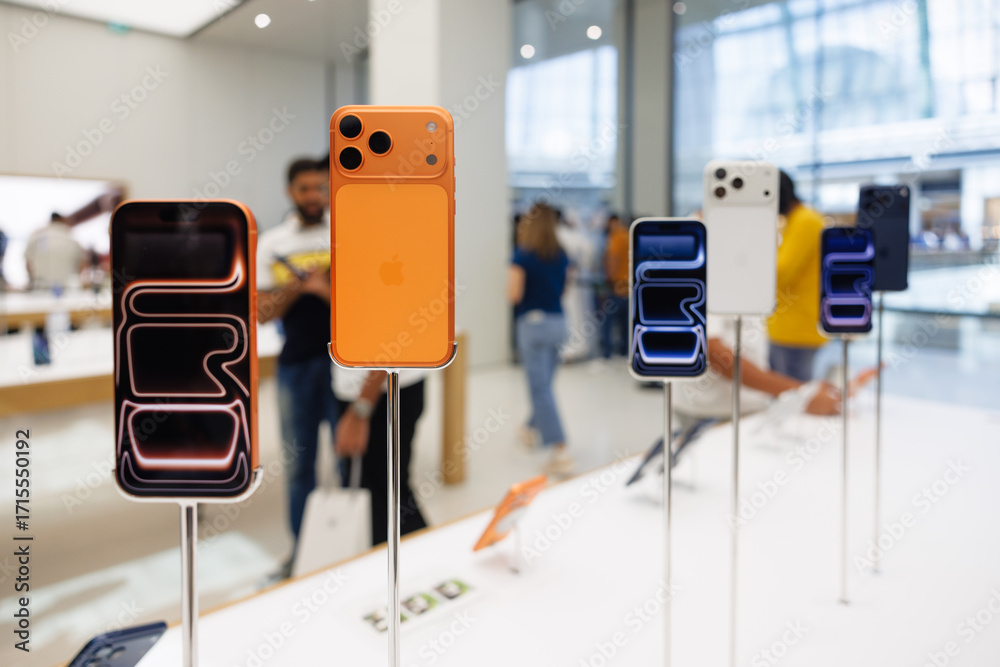 iPhone 17 pro models on display at the Apple Store in Mall of the ...