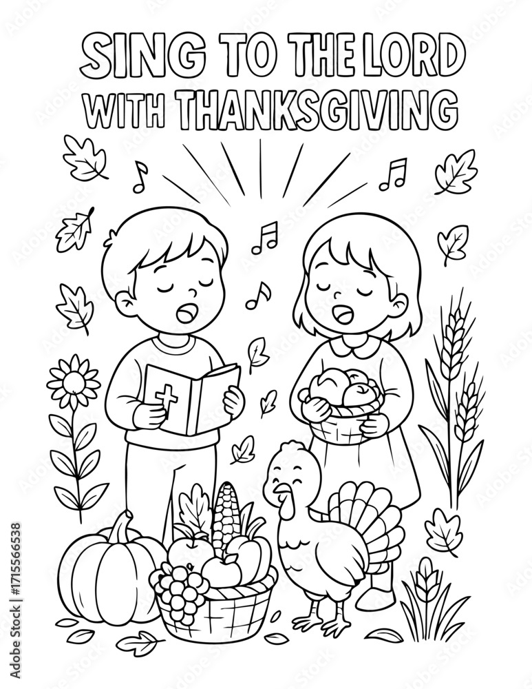 thanksgiving christian coloring page with children singing bible in ...