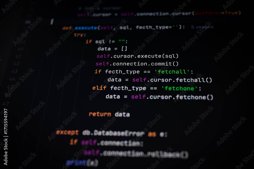 Foto de Stock Close-up of Python code performing SQL execution and data ...