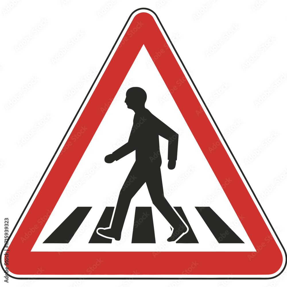 Triangular pedestrian crossing warning road sign vector illustration ...